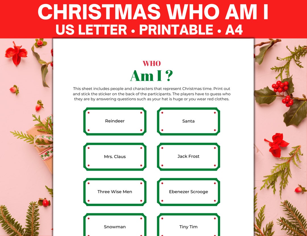 Christmas Who Am I, Christmas Party Game, Printable Christmas Games ...