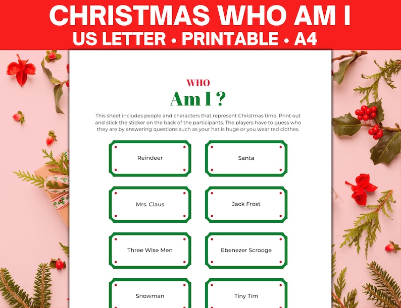 Christmas Who Am I, Christmas Party Game, Printable Christmas Games ...