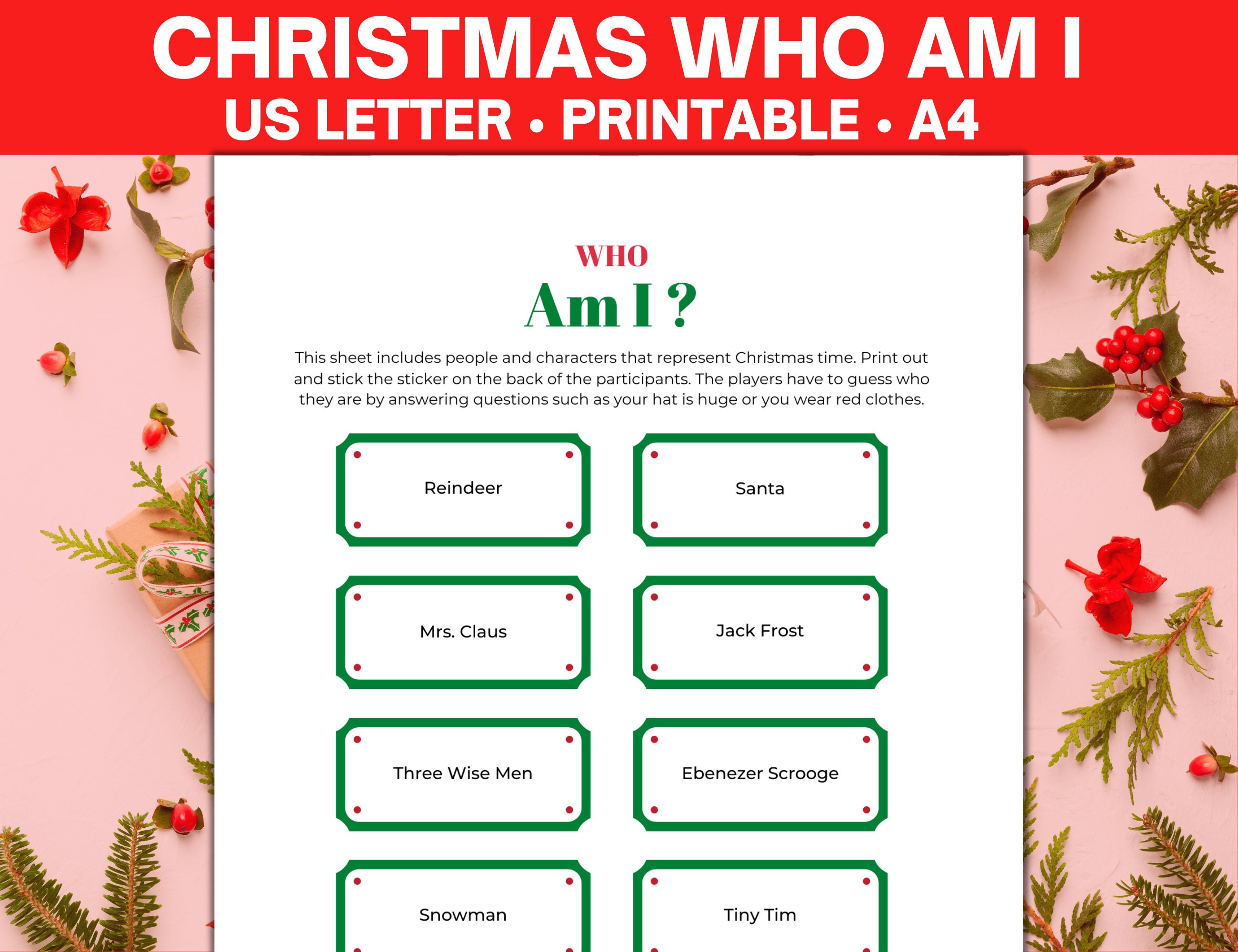 Christmas Who Am I, Christmas Party Game, Printable Christmas Games ...