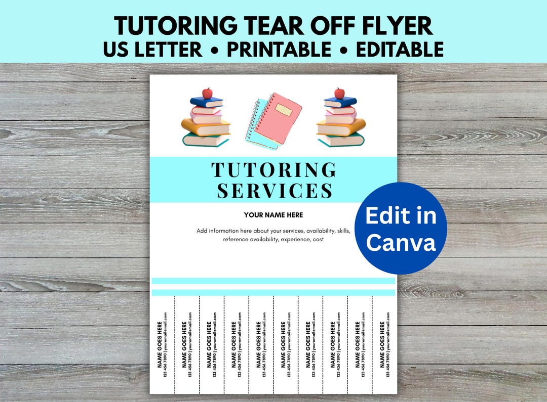 Tutoring Flyer, Editable Tutor Flyer Template, Tutor Business Tear off ...
