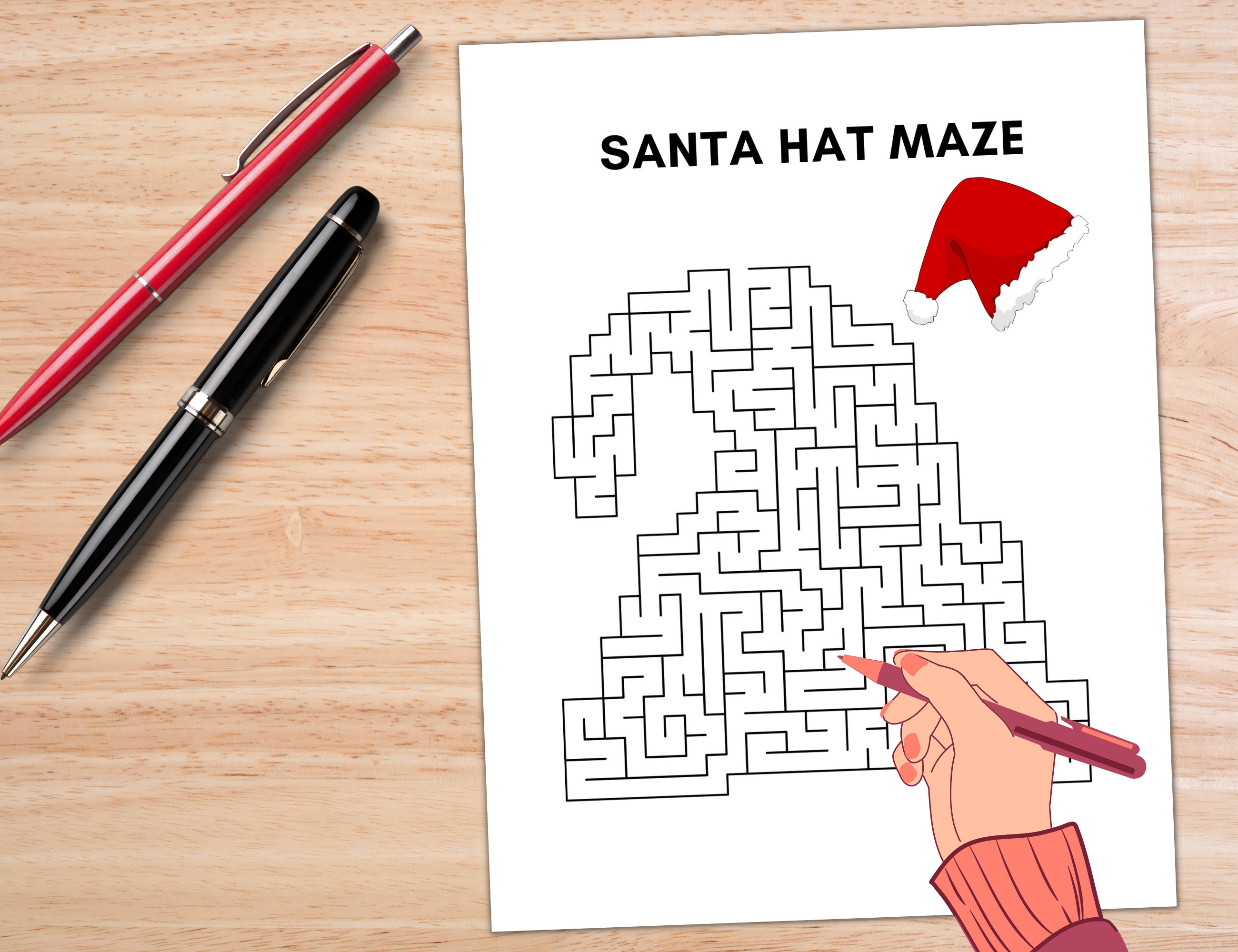 Santa Hat Maze, Maze Printables, Printable Christmas Games, Christmas ...