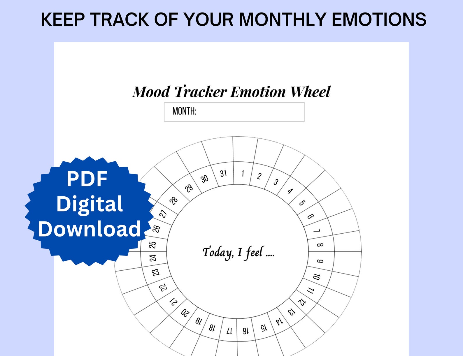Emotion Wheel Chart, Emotions Chart, Mental Health Tracker, Mood ...