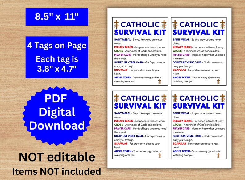 Catholic Survival Kit Tags, Printable God Survival Kit, Spiritual ...