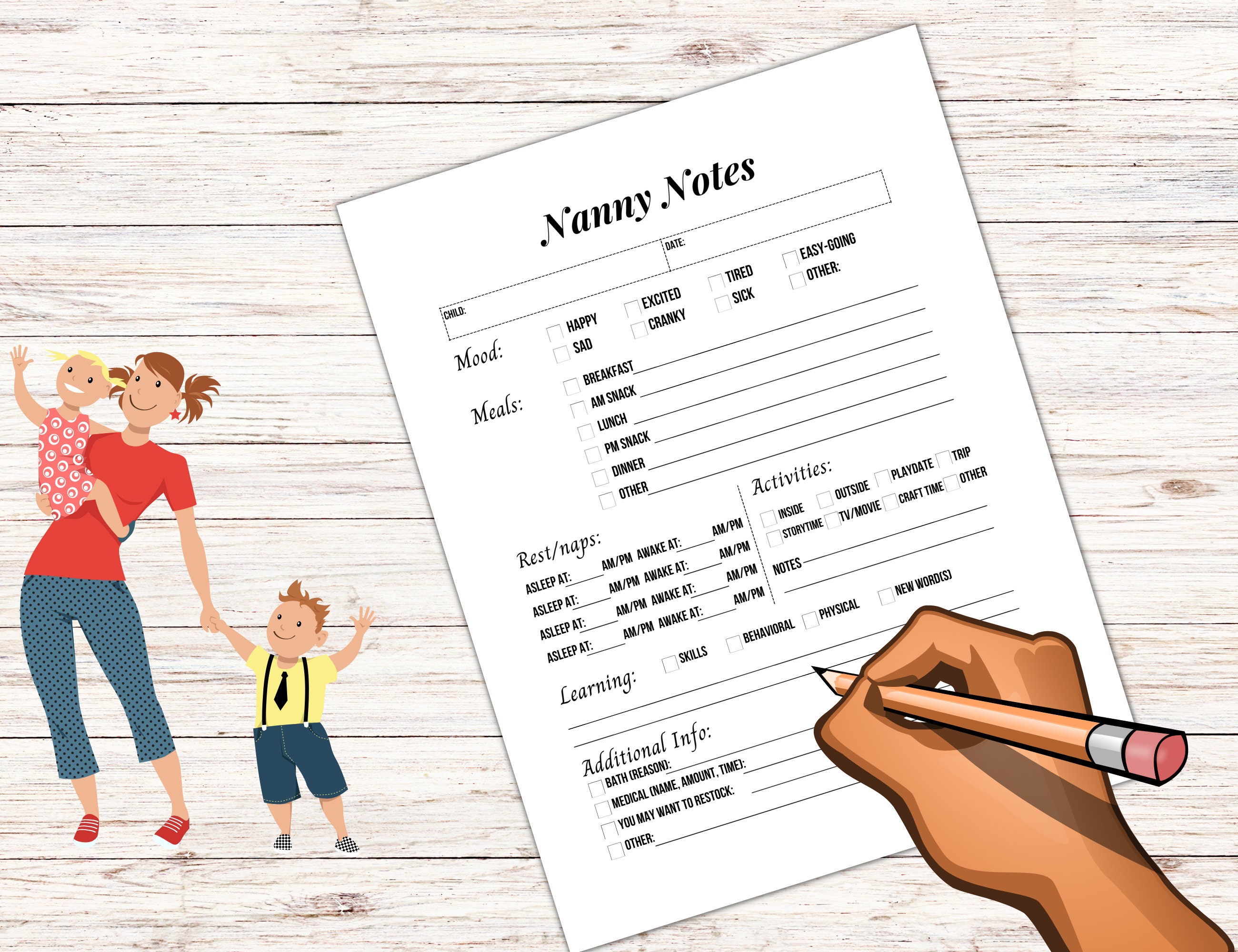 Babysitter Notes Printable, Nanny Notes and Babysitter Information ...