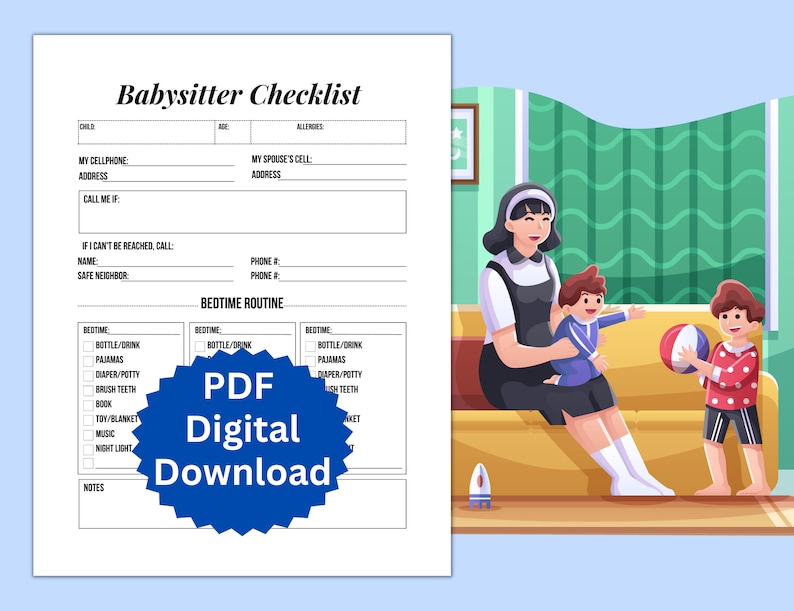 Babysitter Checklist and Notes, Babysitter Info, Nanny Notes Guide - Etsy