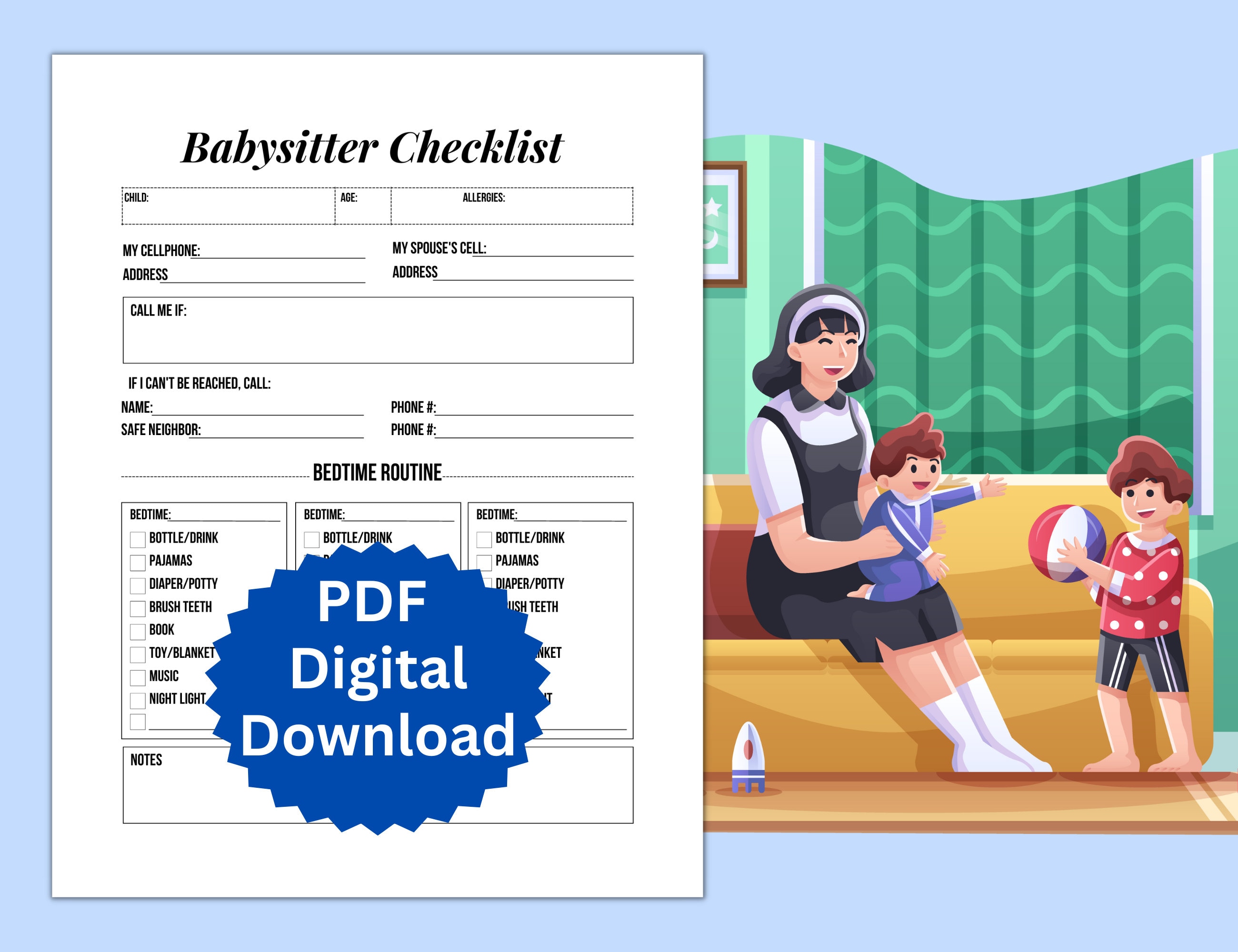 Babysitter Checklist and Notes, Babysitter Info, Nanny Notes Guide - Etsy