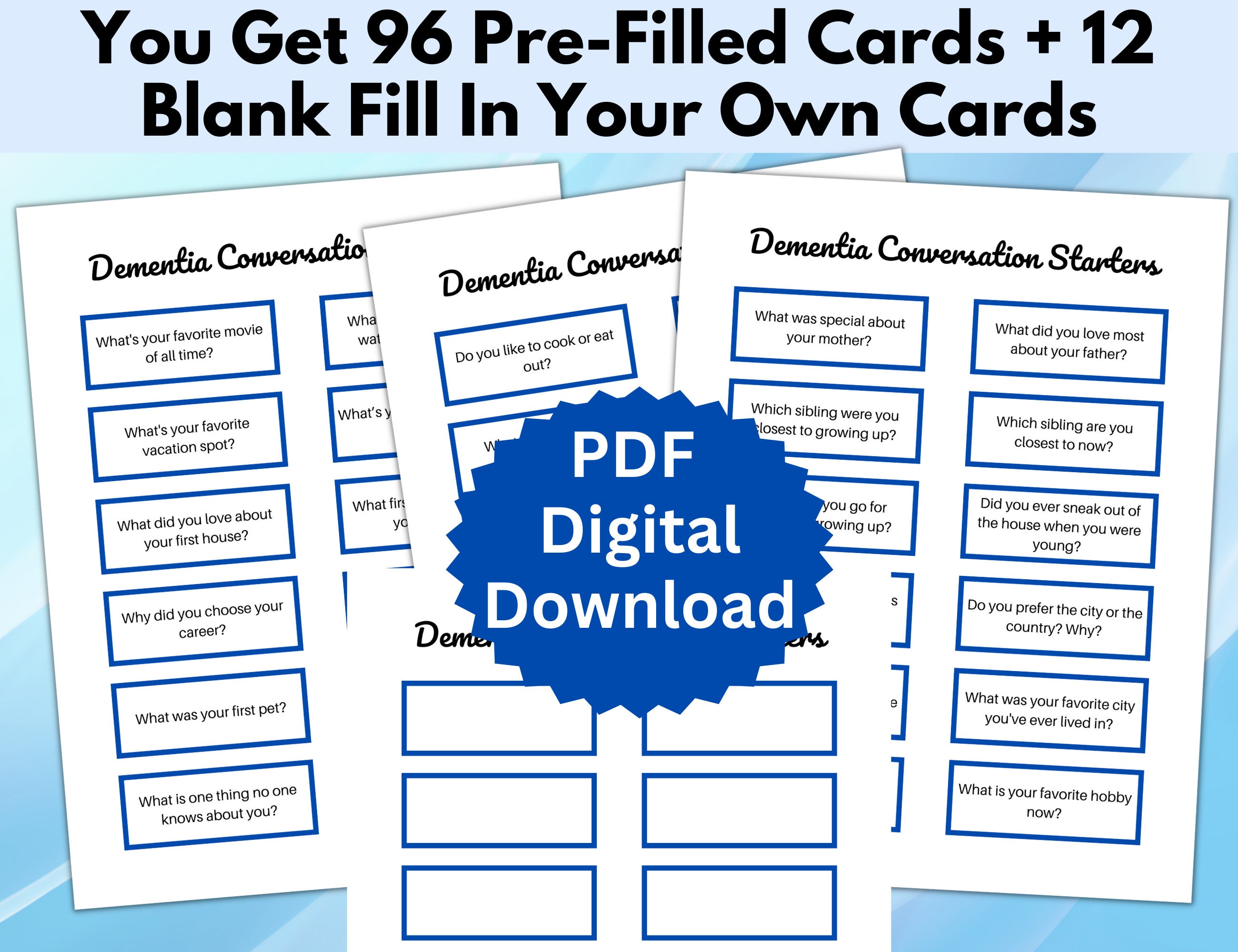 Dementia Conversation Starters, Conversation Cards, Ice Breaker Games ...