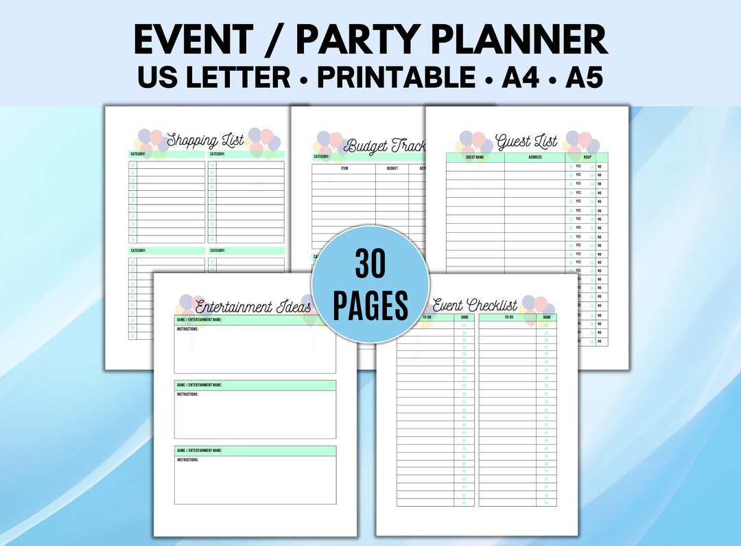 Event Party Planner Printable, Birthday Planner, Party Checklist, Event ...
