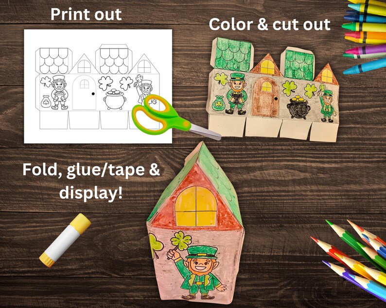 Leprechaun 3D Paper House, Printable Leprechaun House, Leprechaun Trap ...