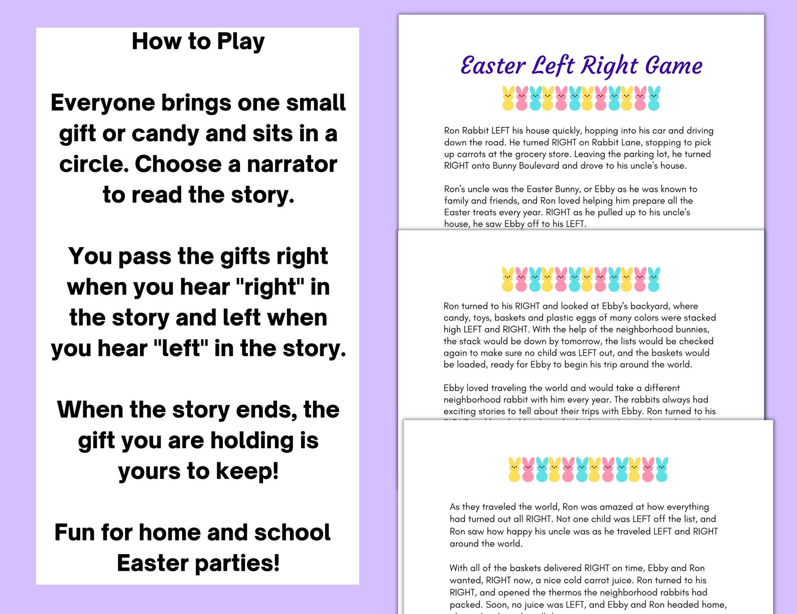 Easter Left Right Game, Pass the Gift Game, Pass the Prize Game, Right ...