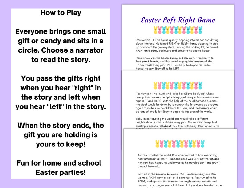Easter Left Right Game, Pass the Gift Game, Pass the Prize Game, Right ...