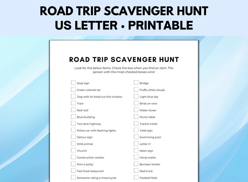 Road Trip Scavenger Hunt, Adults and Kids Games Road Trip Printables ...