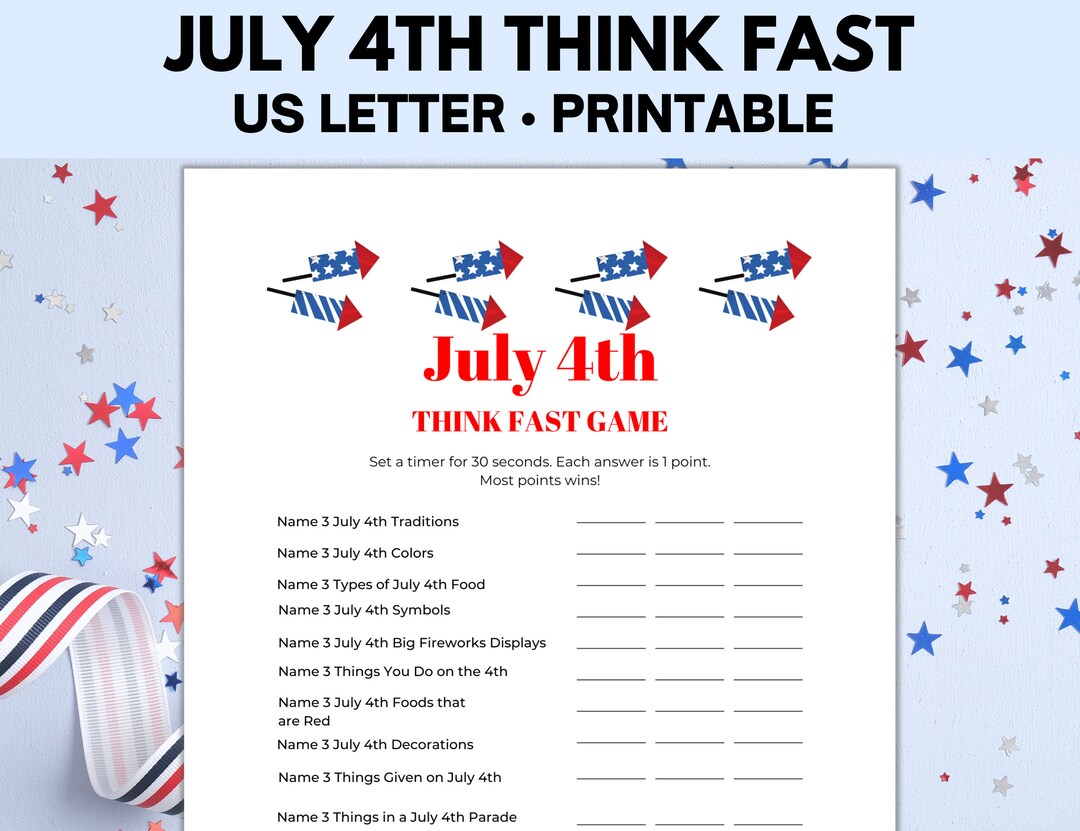 4th of July Think Fast Game, Ice Breaker Games, 4th of July Games ...