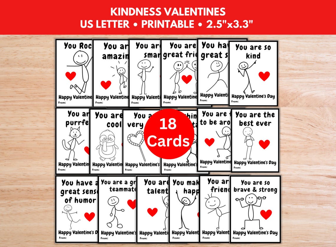 Stick Figure Valentine Cards for Kids, Tween Valentine, School ...