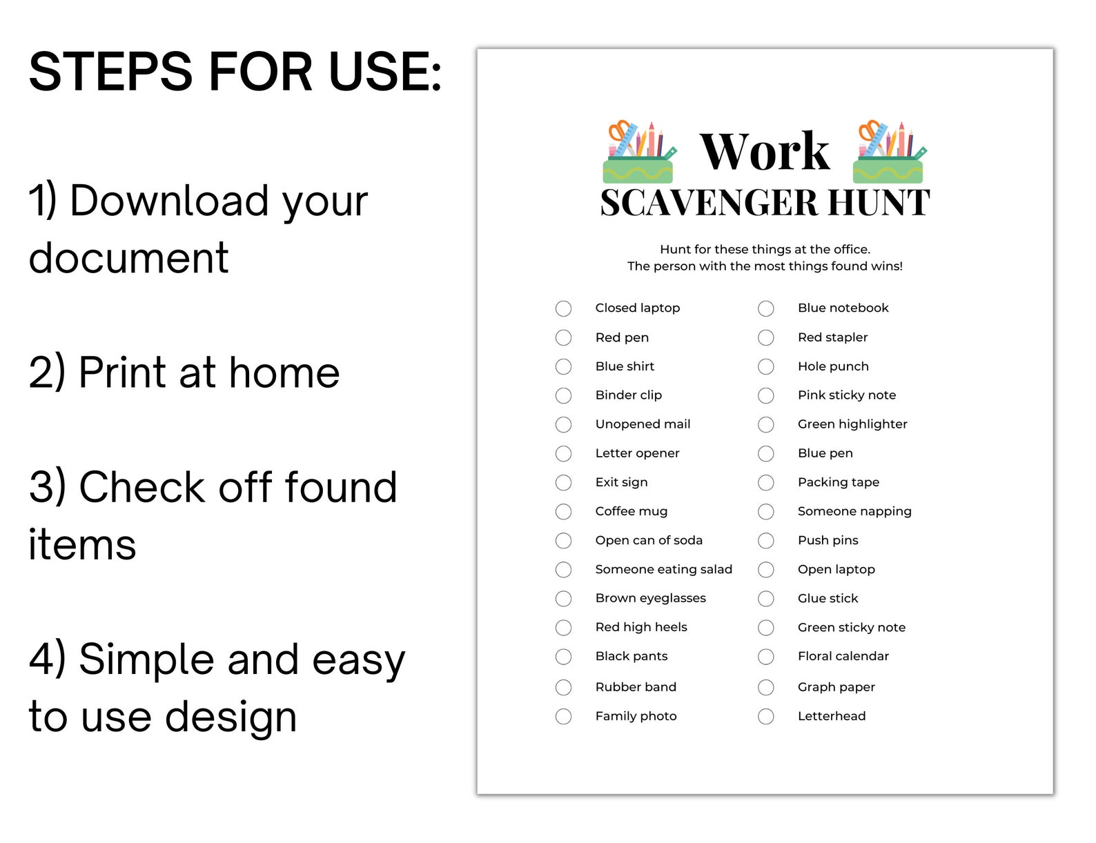 Work Scavenger Hunt for Adults, Office Party Games, Team Building Games ...