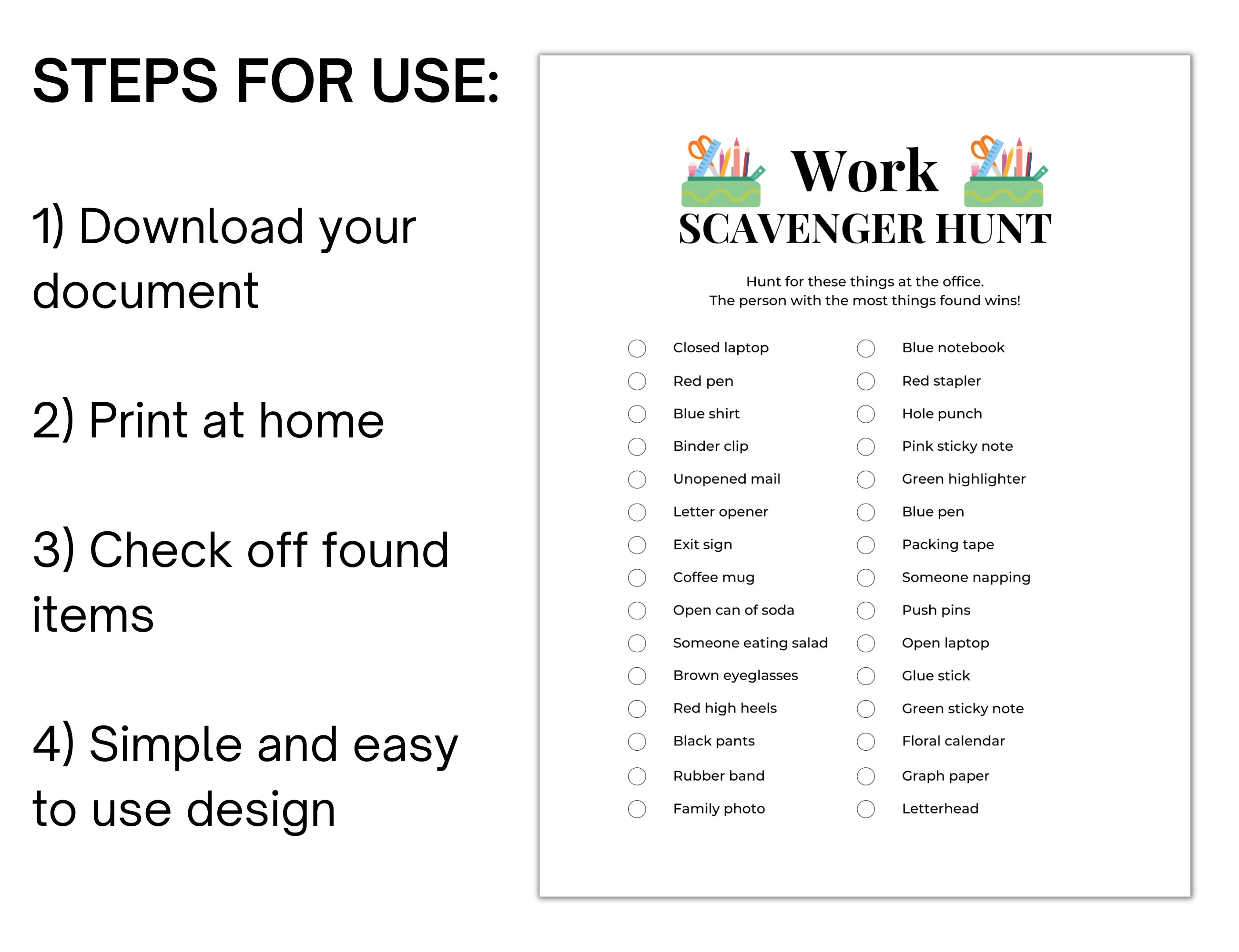 Work Scavenger Hunt for Adults, Office Party Games, Team Building Games ...