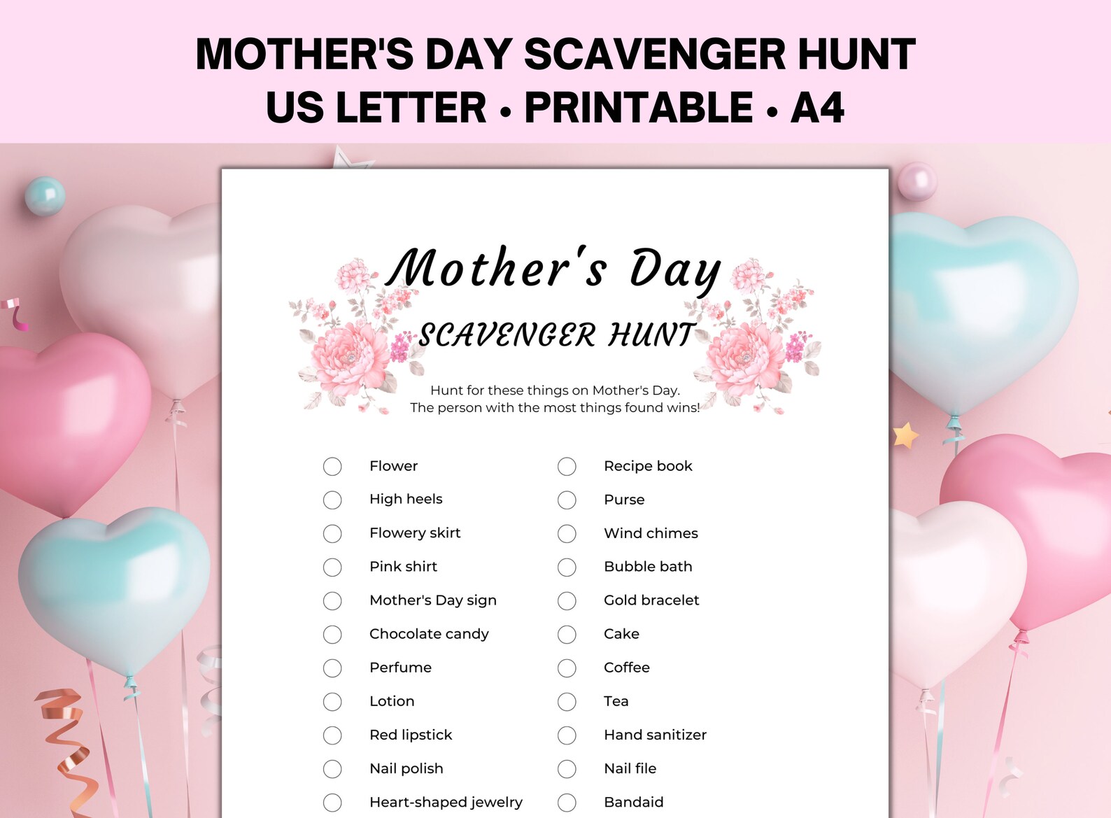 Mother's Day Scavenger Hunt Printable, Scavenger Hunt for Kids and ...