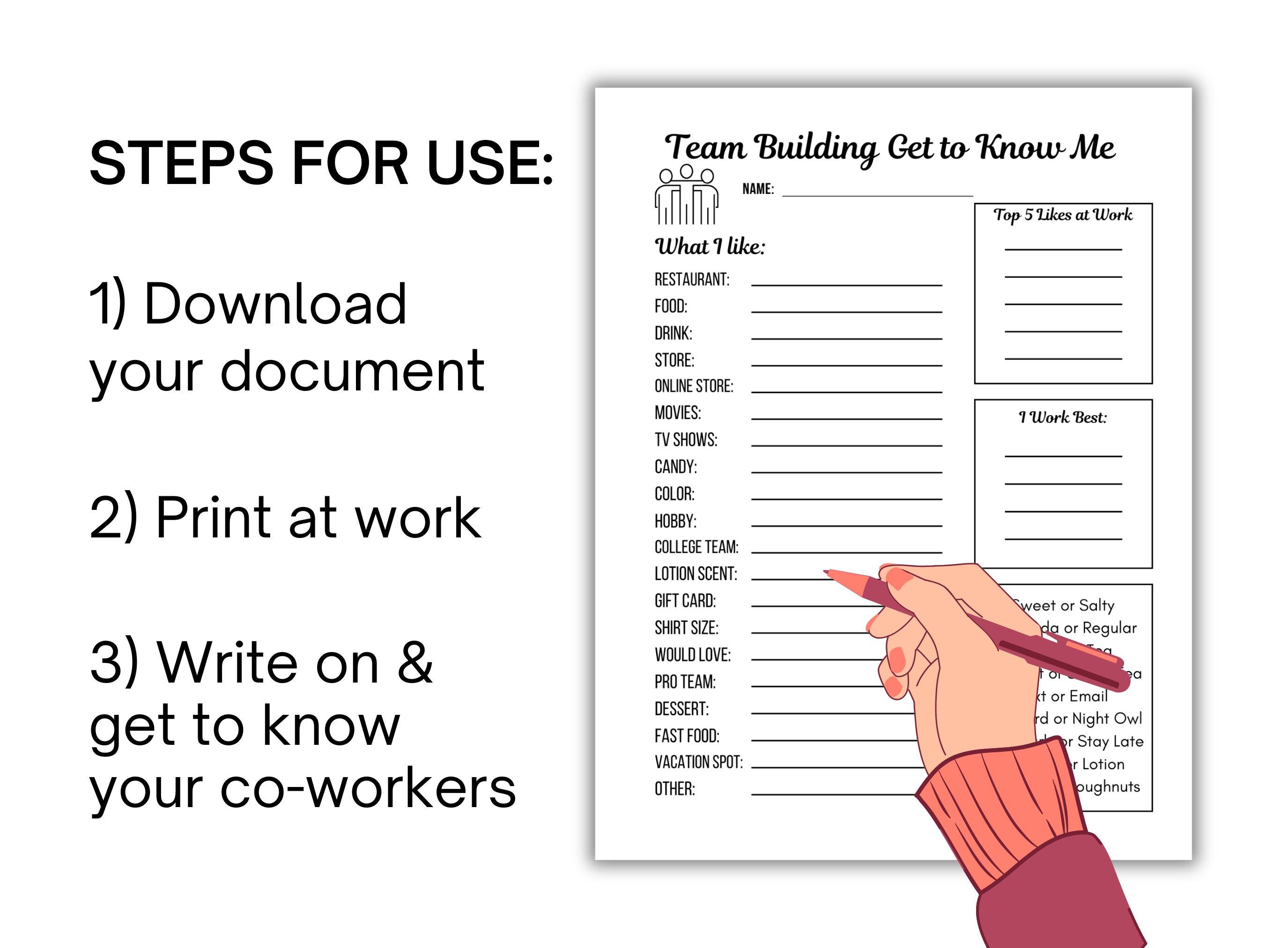 Team Building Get to Know Me Questionnaire Printable, Team Building ...