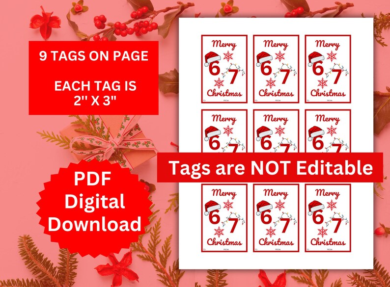 Merry Christmas 67 Tags, Merry 67 Christmas, 6 7 Favor Tags, Six Seven ...