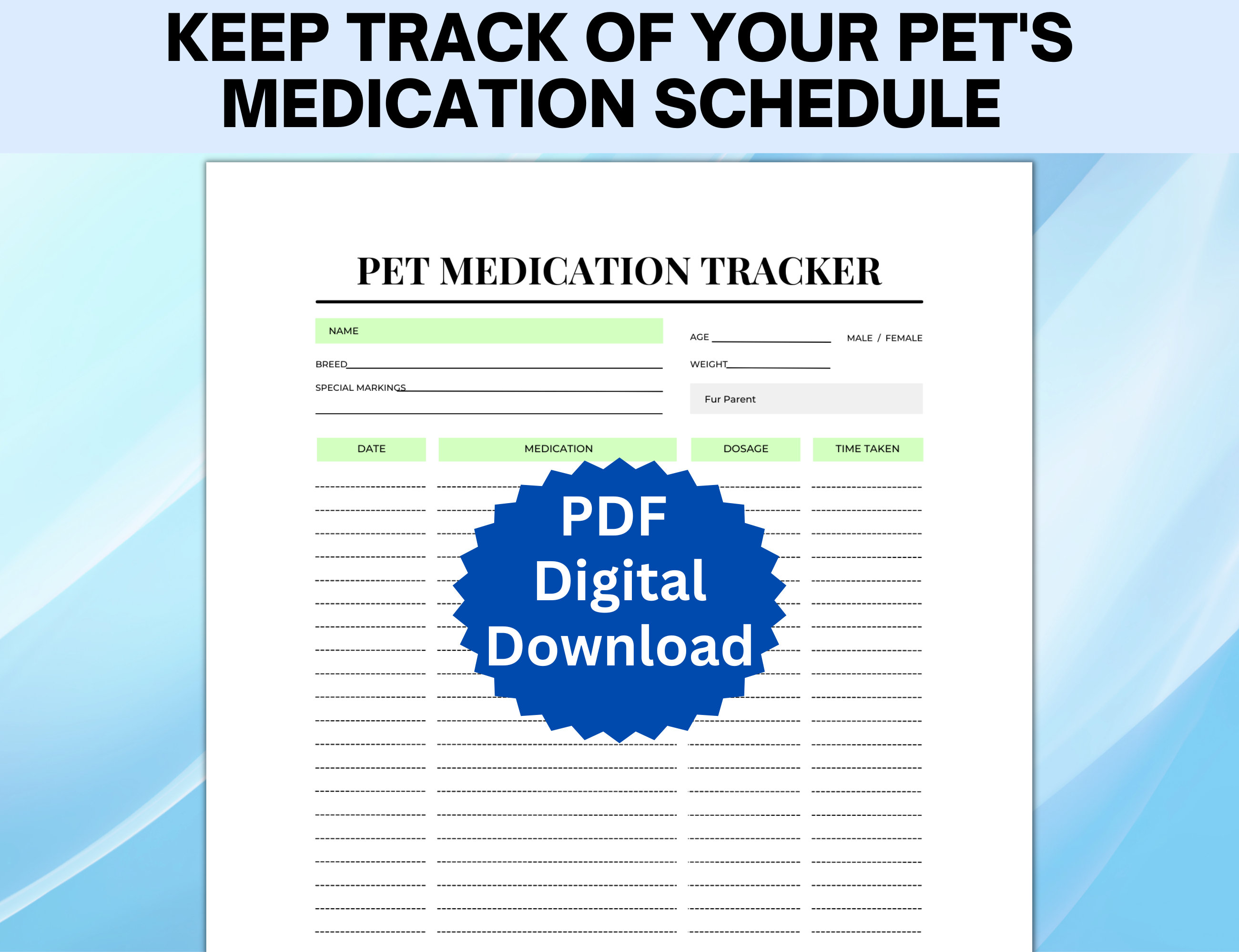 Pet Medication Tracker to Track Cat and Dog Medicine, Pet Medication ...