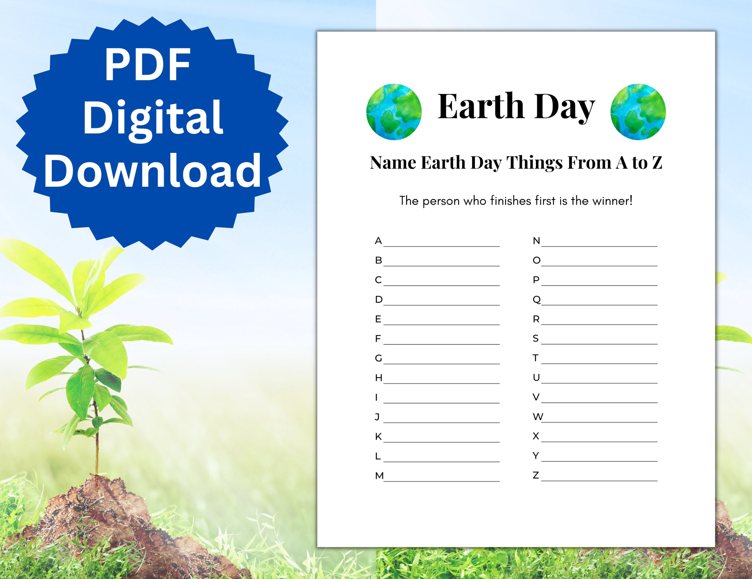 Earth Day A to Z Game Printable, Earth Day Activities, Earth Day Games ...