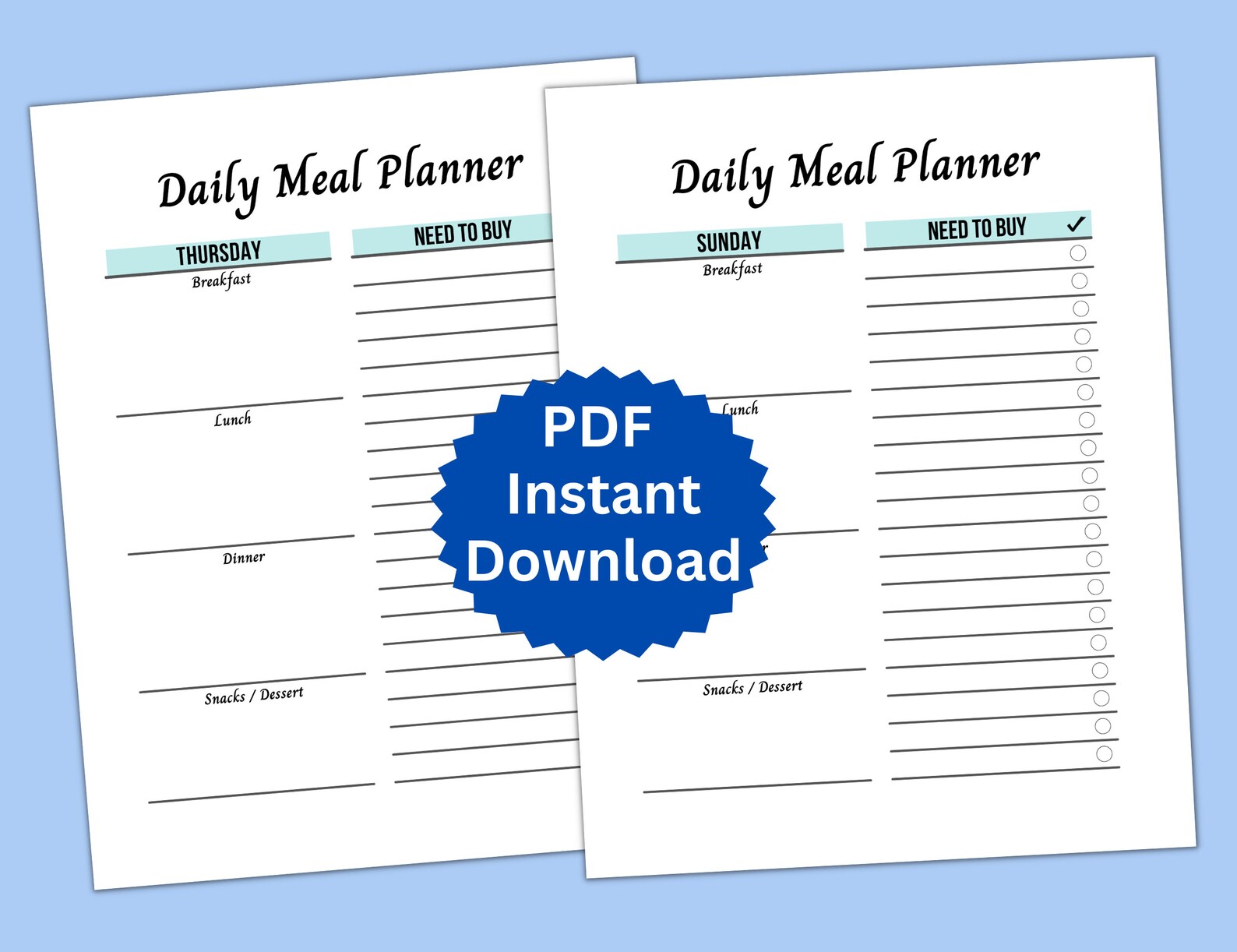 Daily Meal Planner and Grocery List Printable PDF, Family Meal Planner ...