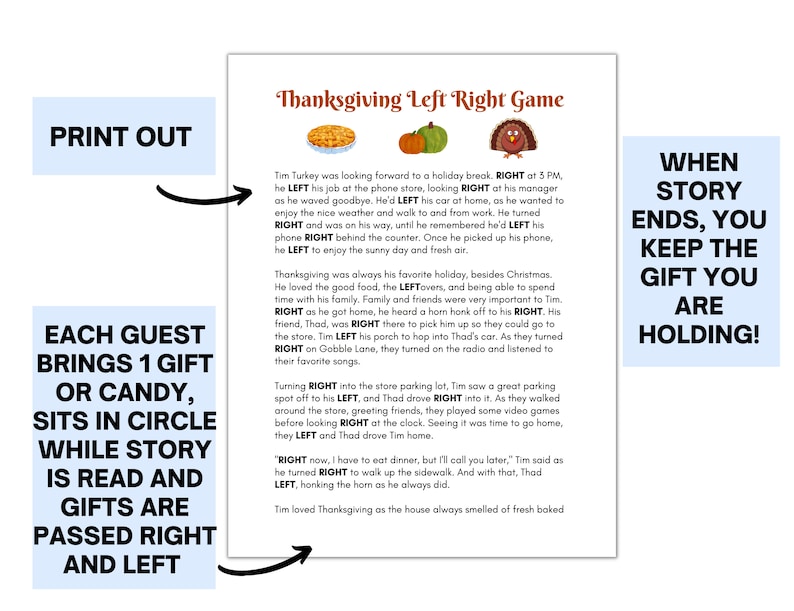 Thanksgiving Left Right Game, Pass the Gift Game, Pass the Prize Game ...