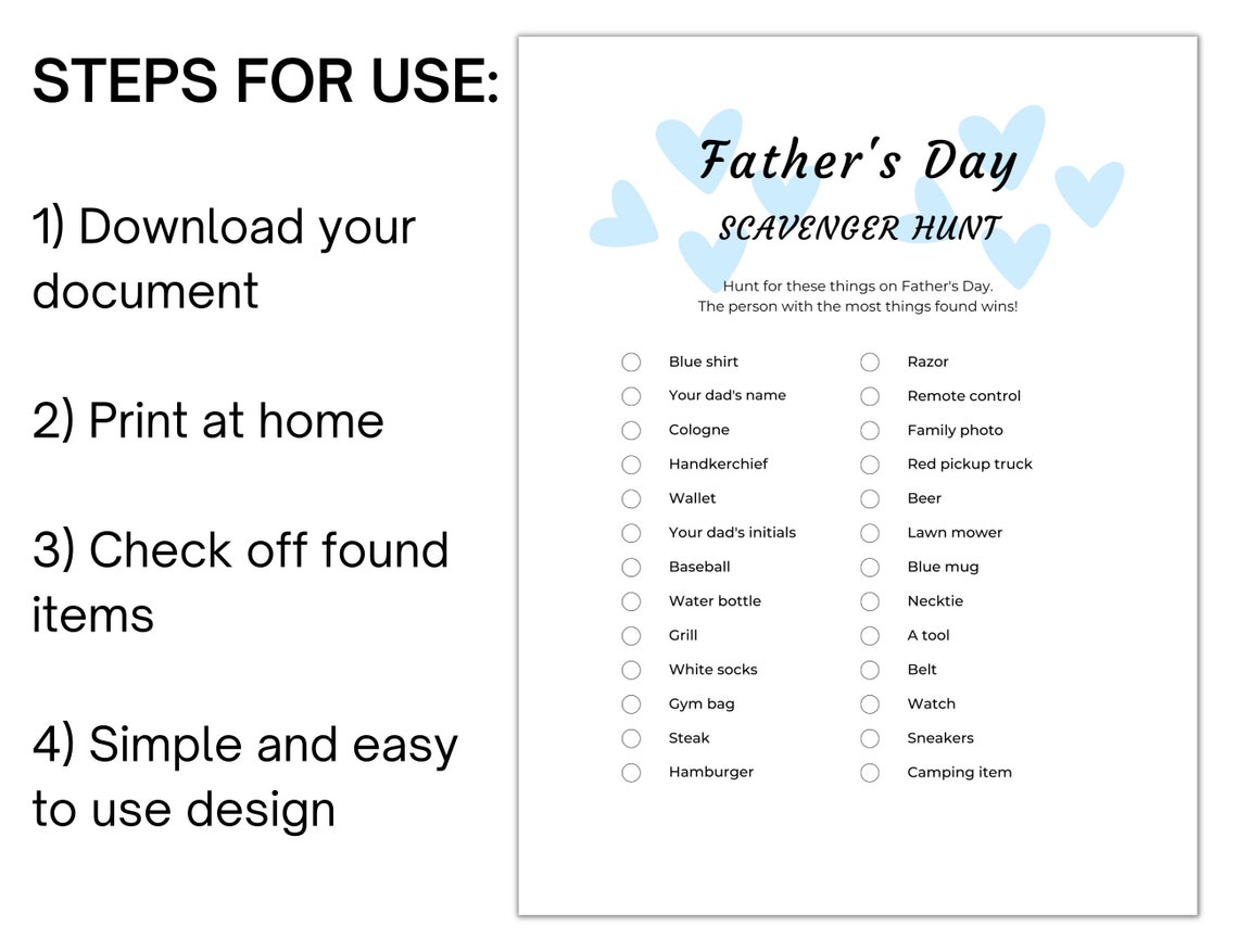 Father's Day Scavenger Hunt Printable Scavenger Hunt - Etsy
