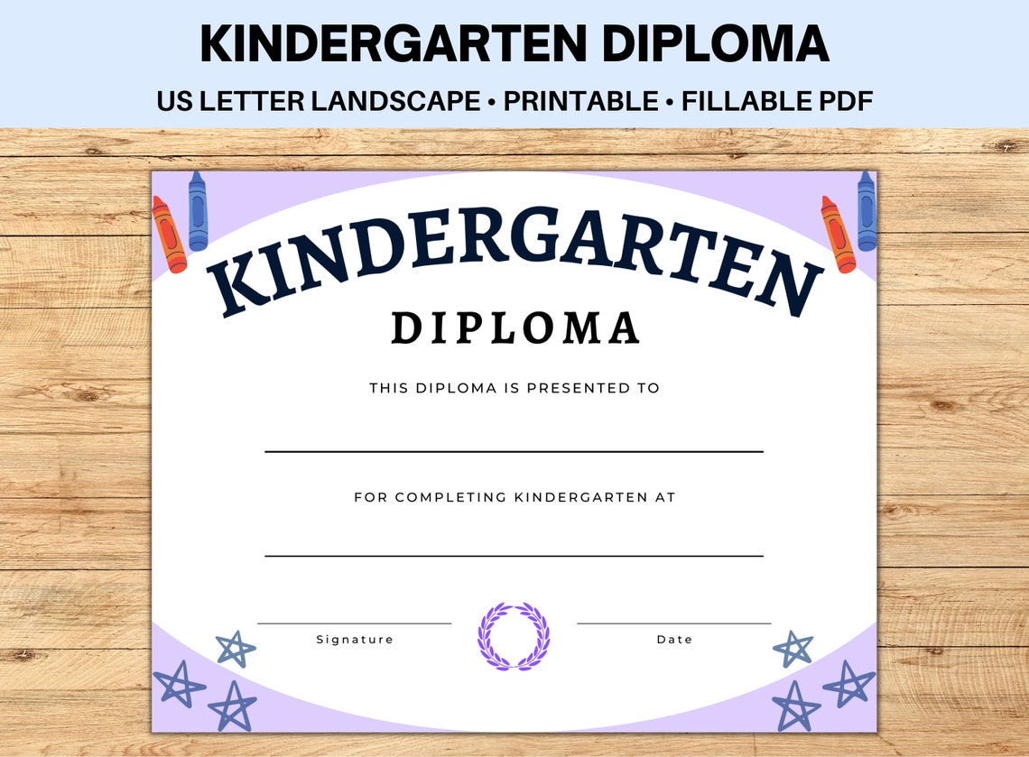 Fillable Kindergarten Diploma Printable Template, Personalized Diploma ...