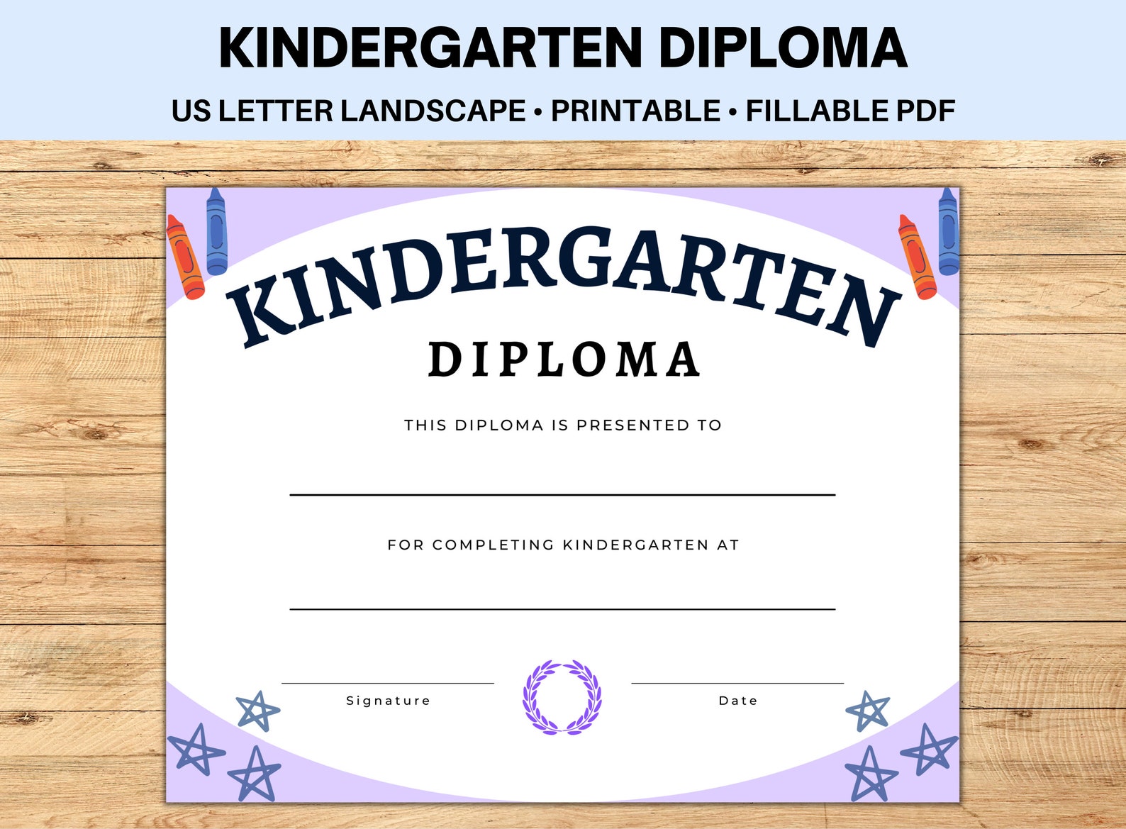 Fillable Kindergarten Diploma Printable Template, Personalized Diploma ...