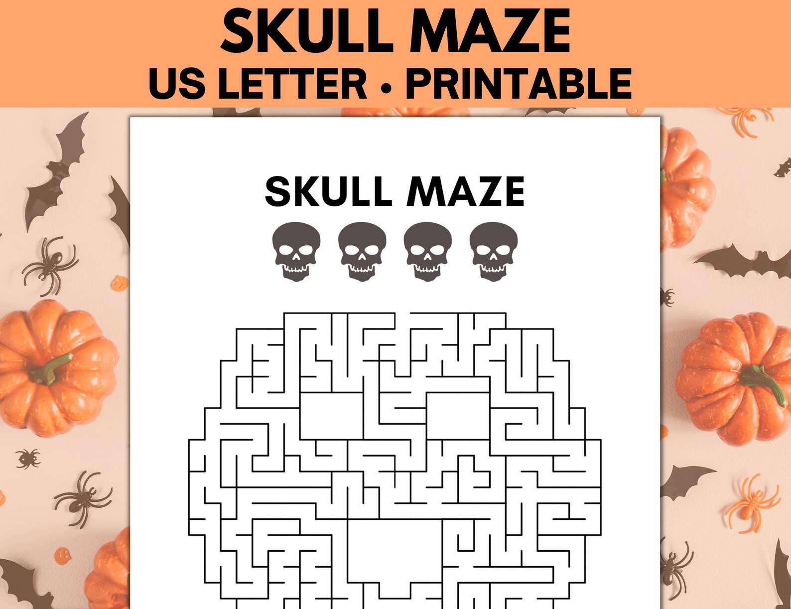 Skull Maze, Printable Halloween Maze, Halloween Activities and Games ...