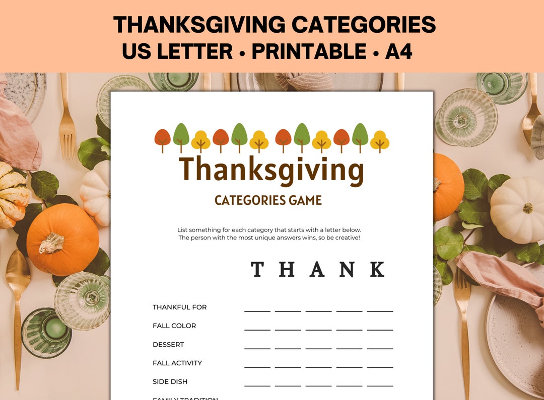 Thanksgiving Categories Printable Game, Thanksgiving Activities for ...