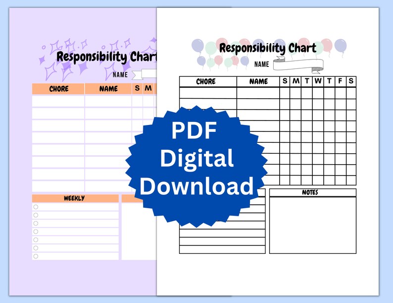 Responsibility Chart Printable Bundle for Daily and Weekly Chores for ...