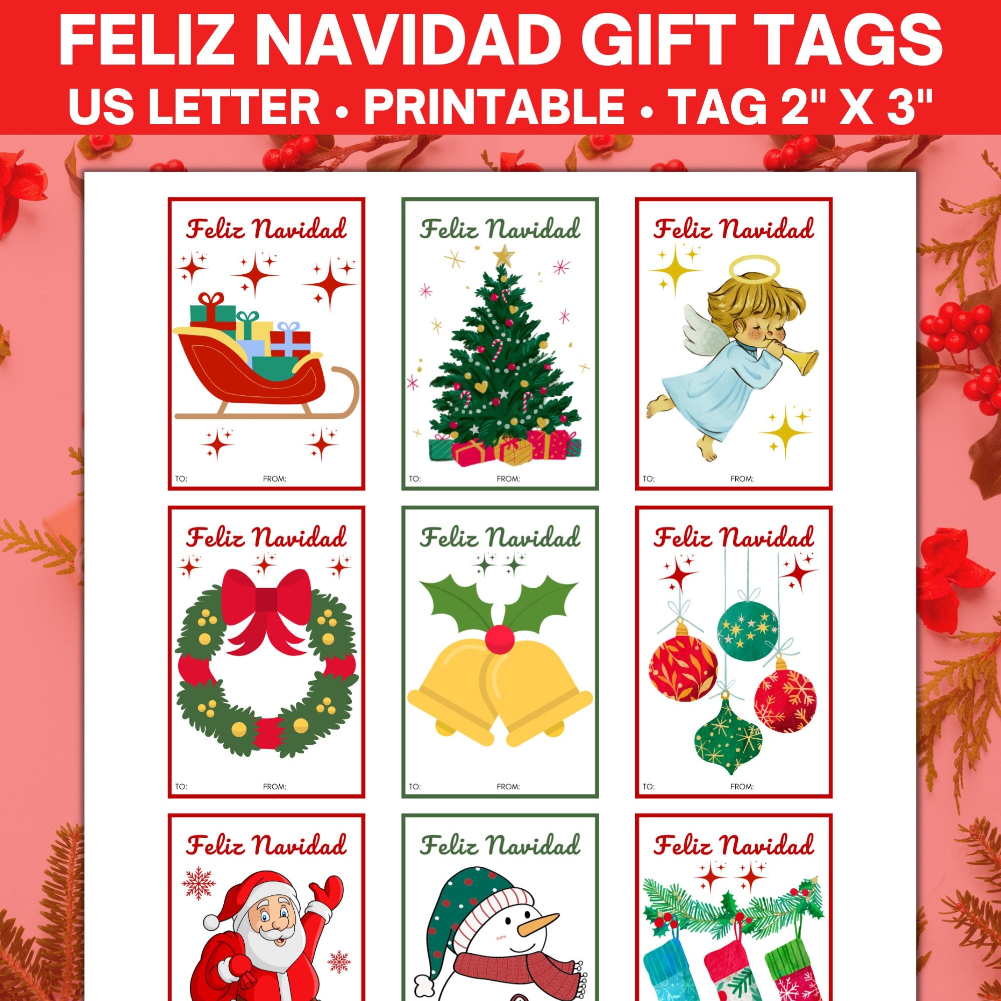 Printable Gift Tags Feliz Navidad, Christmas Gift Tags, Gift Tag Pdf ...