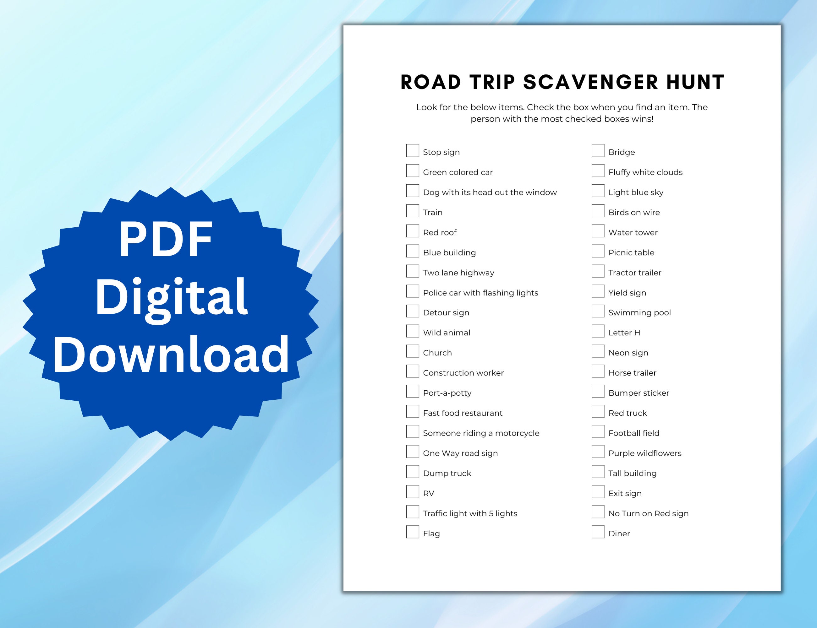 Road Trip Scavenger Hunt, Adults and Kids Games Road Trip Printables ...