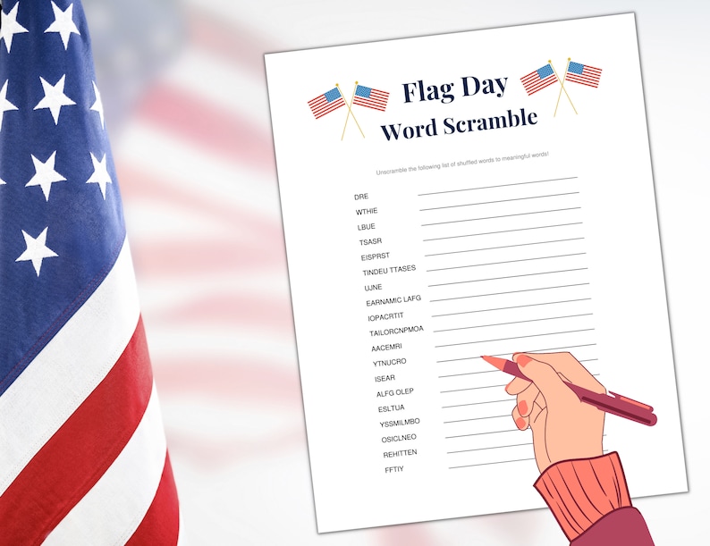 Flag Day Word Scramble, Flag Day Printable, Flag Day Activities, Flag ...