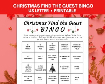 Find the Guest Bingo, Christmas Party Game, Christmas Bingo, Find the ...