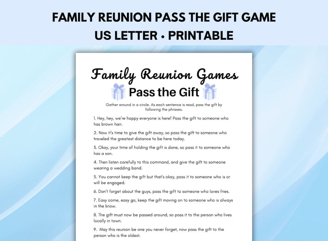 Family Reunion Pass the Gift Game, Fun Pass the Present Reunion Party Game, Family Reunion Games ...