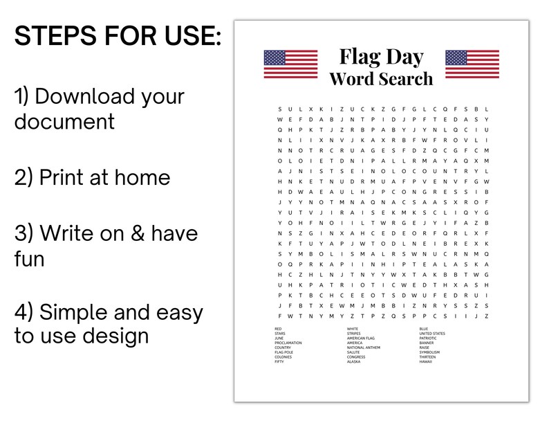 Flag Day Word Search, Flag Day Printable, Flag Day Activities, Word ...