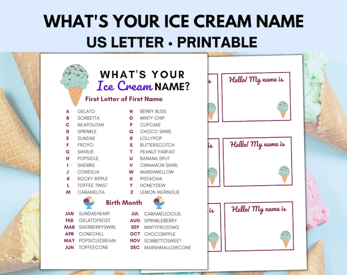 What's Your Ice Cream Name Party Game Printable Ice Cream Party Game ...