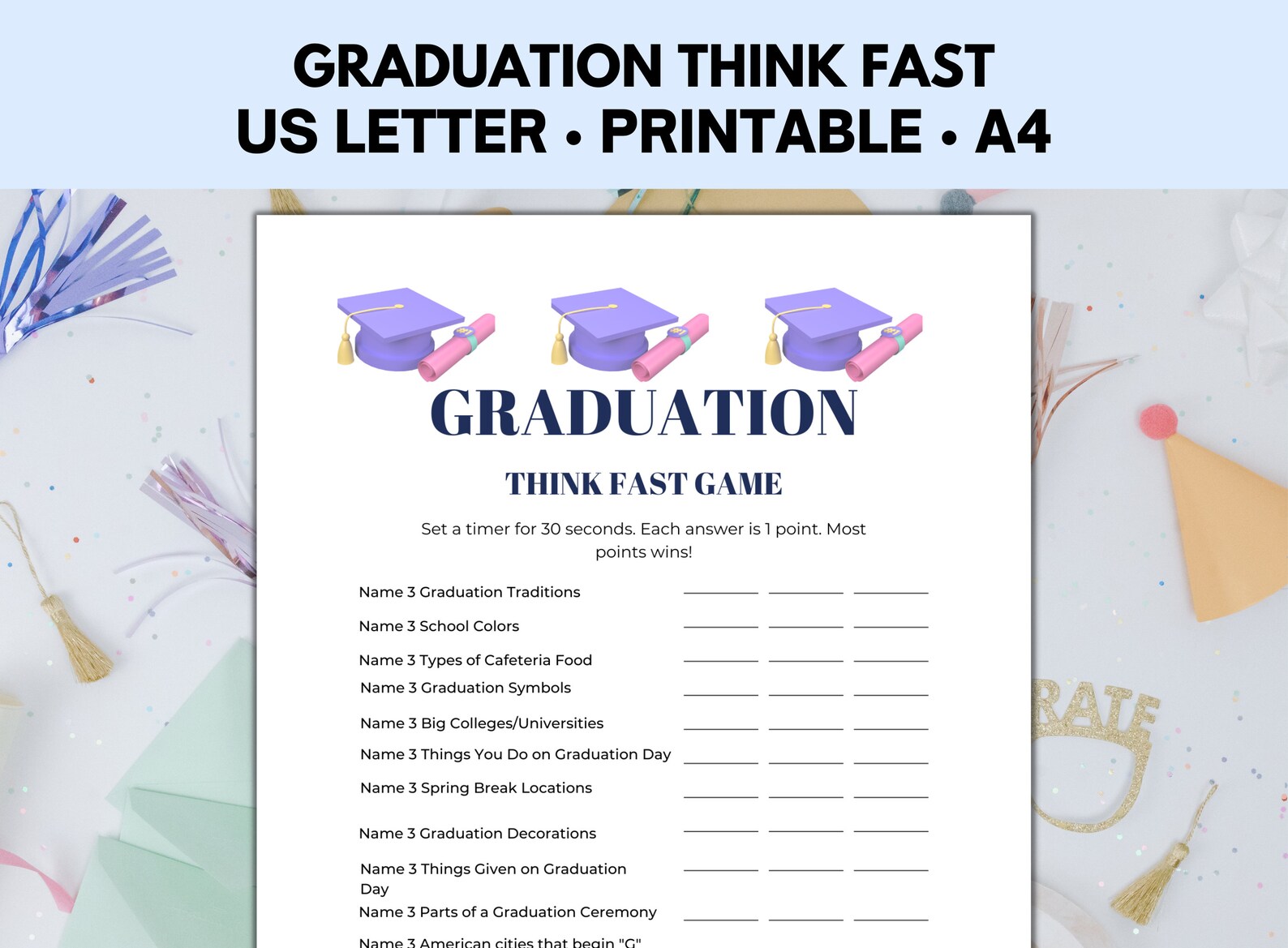 Graduation Think Fast Game, Ice Breaker Games, Graduation Party Games ...