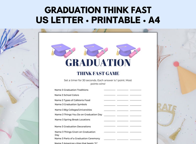 Graduation Think Fast Game, Ice Breaker Games, Graduation Party Games ...