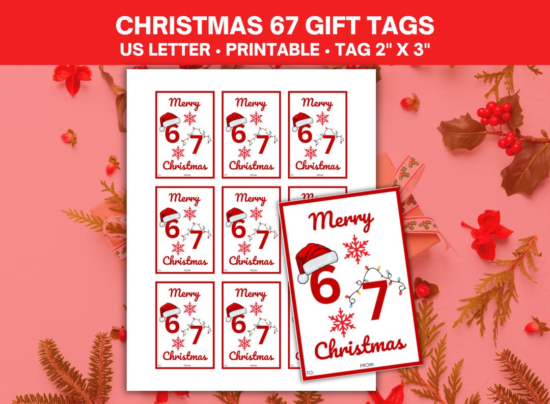 Merry Christmas 67 Tags, Merry 67 Christmas, 6 7 Favor Tags, Six Seven ...