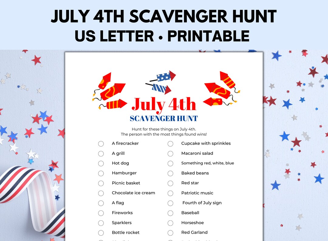 4th of July Scavenger Hunt for Kids and Adults, Treasure Hunt, 4th of ...