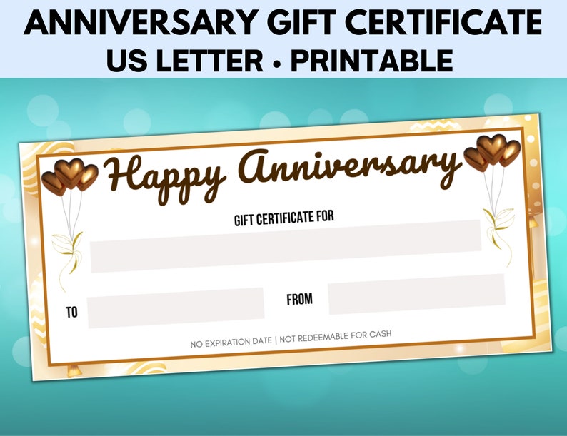 Printable Anniversary Gift Certificate, Anniversary Coupons, Gift ...