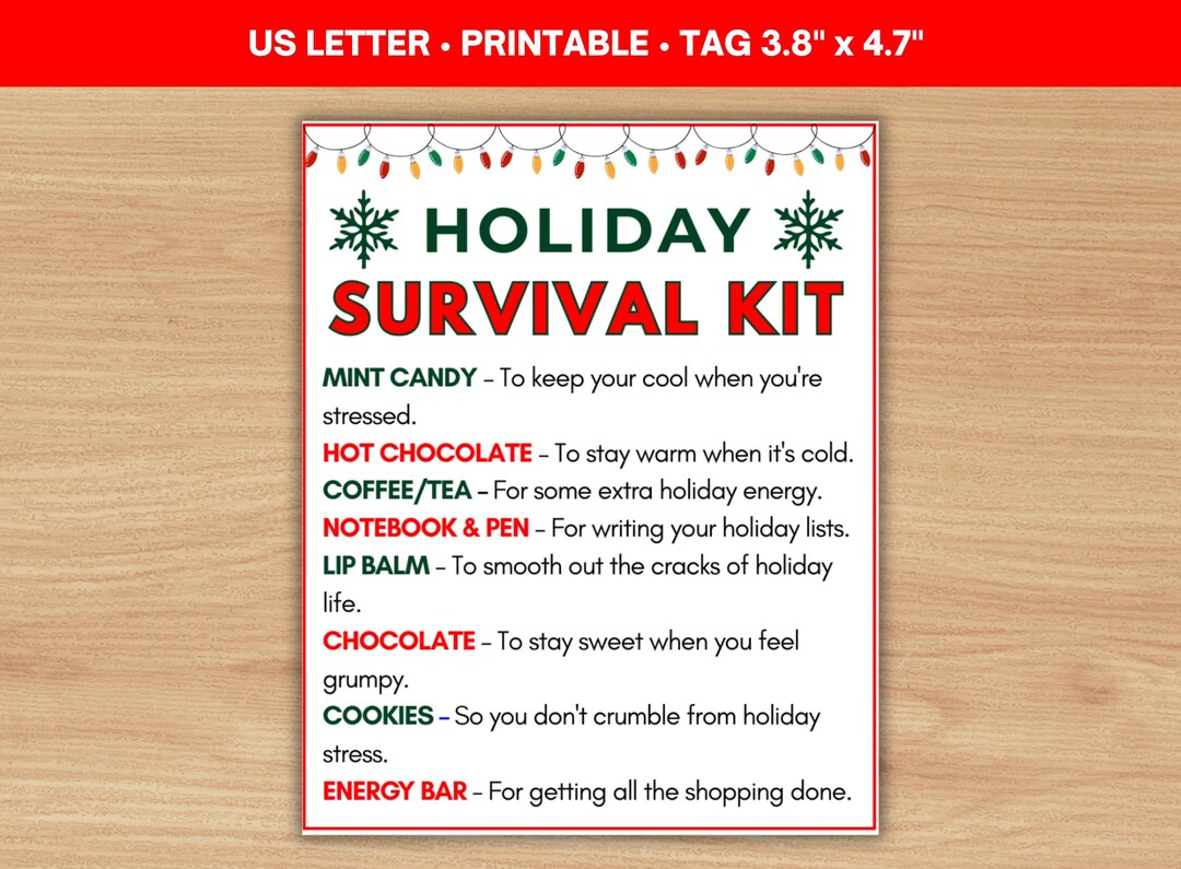 Holiday Survival Kit Tags, Printable Christmas Survival Kit, Staff ...