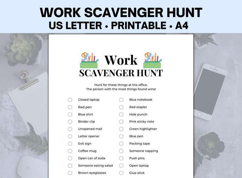 Work Scavenger Hunt for Adults, Office Party Games, Team Building Games ...