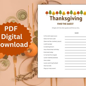 Thanksgiving Find the Guest Game, Find Someone Who, Printable ...