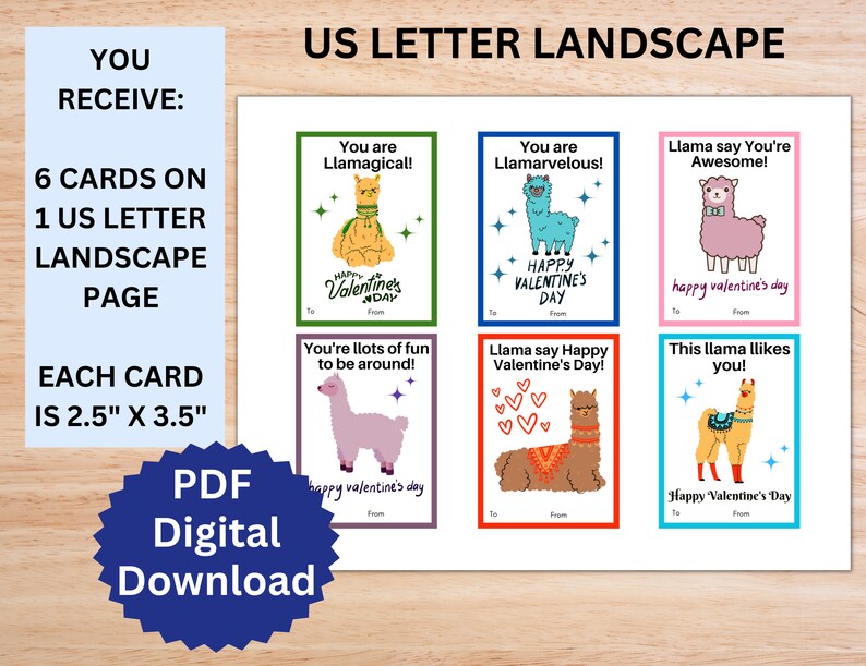 Llama Valentine Card, Valentines for Class, Student Valentines, Daycare ...