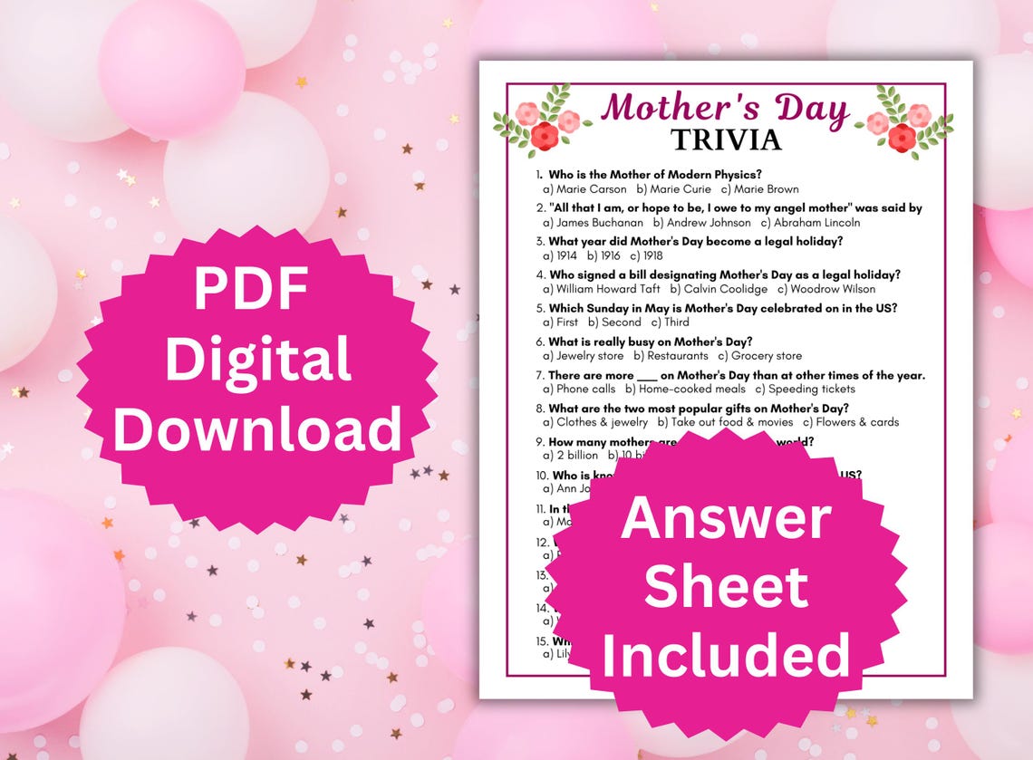 Mother's Day Trivia, Mother's Day Quiz, Trivia for Mothers, Mom Trivia ...